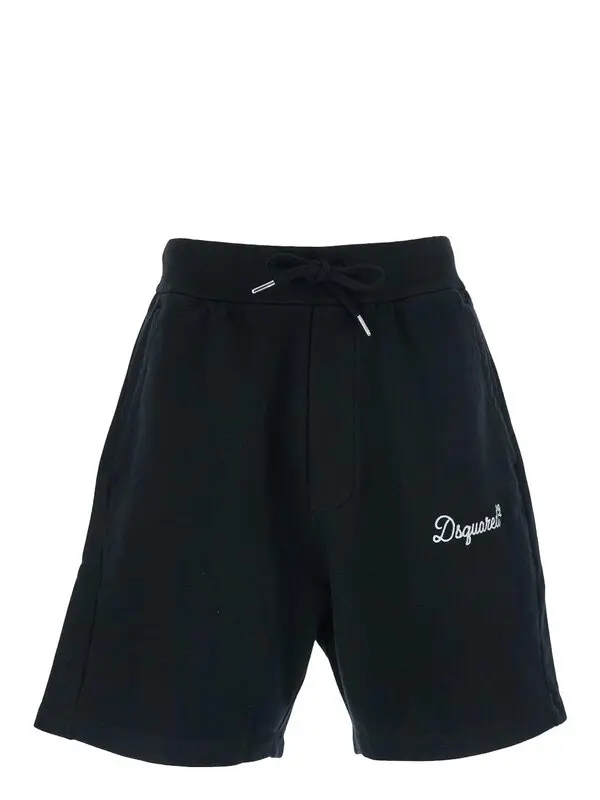Dsquared2 Cotton Drawstring Waist Logo Shorts - Black