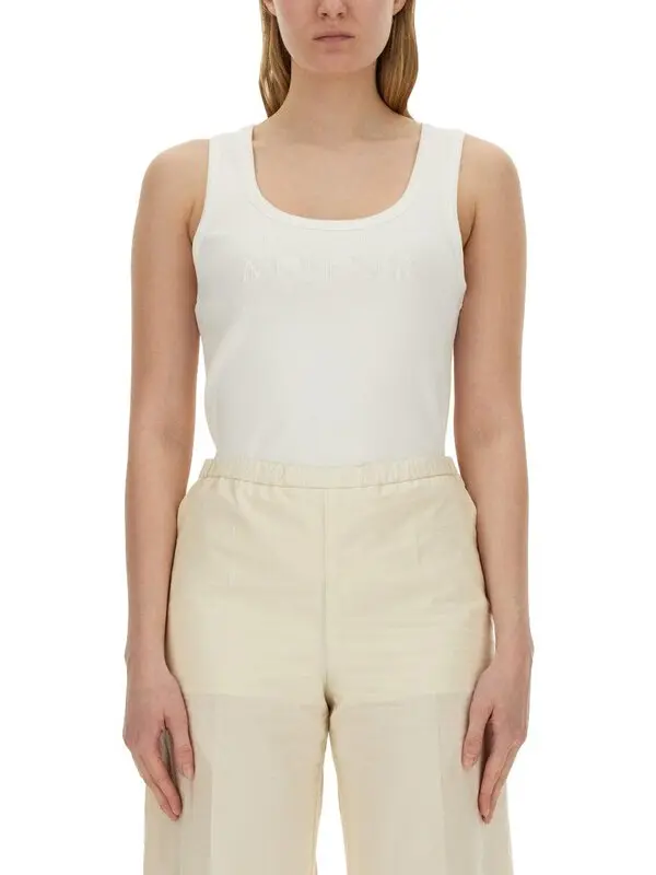 Moncler Ribbed Tank Top With Embossed Logo - White