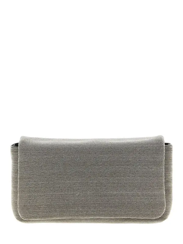 Brunello Cucinelli Precious" Leather Clutch Bag With Monile Embroidery - Silver