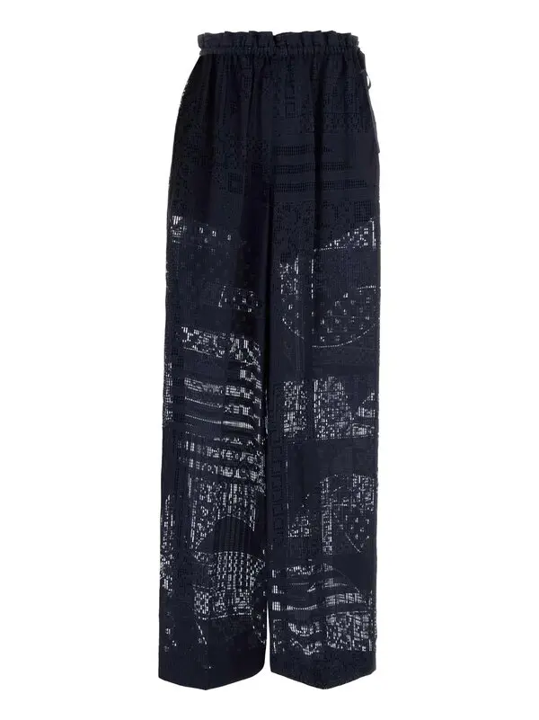 Fendi Navy Viscose Blend Lace Pants - Blue