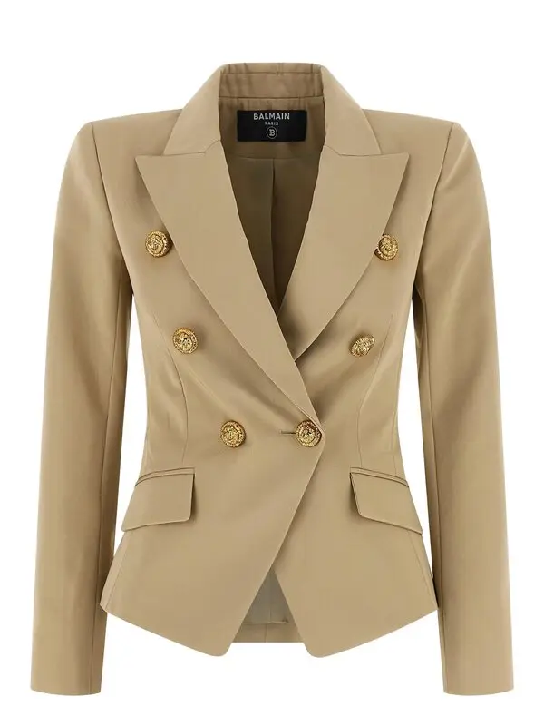 Balmain Double-breasted Cotton Gabardine Blazer With Testa Di Leone Buttons - Cream