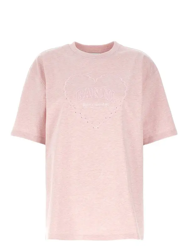 GANNI Embroidered Heart T-shirt - Pink