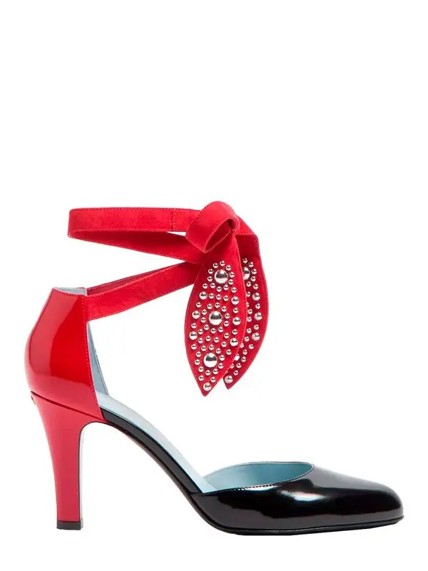 Valentino Garavani Black And Red Leather Pumps With Bead Embellishment And Color-block Design - Multicolor