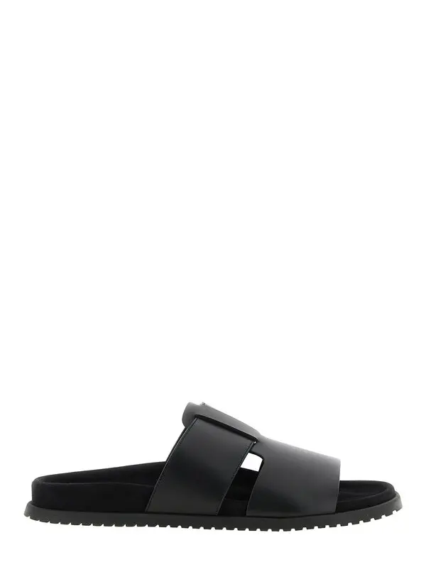 Dolce & Gabbana Calf Leather Slide Sandals - Black
