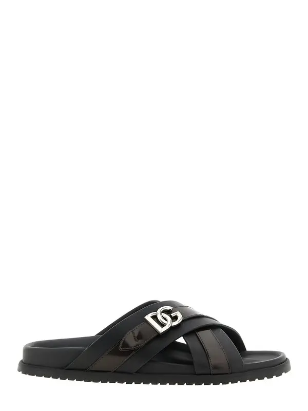 Dolce & Gabbana Calf Leather Slide Sandals - Black