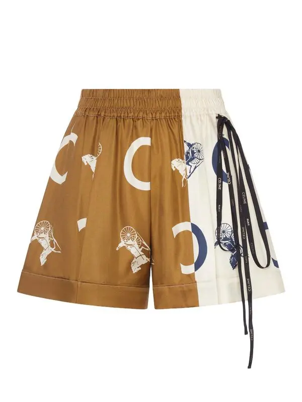 Celine Silk Shorts With Iconic Print - Multicolor