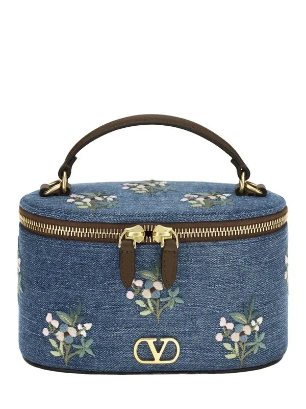 Valentino Garavani Vlogo Signature Embroidered Denim Vanity Bag - Blue