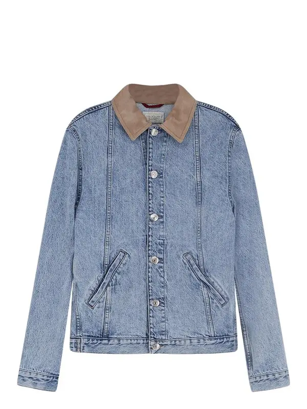 Brunello Cucinelli Denim Jacket With Suede Collar - Multicolor
