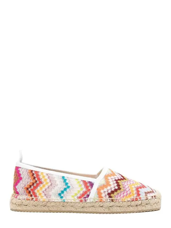 Missoni Multicolor Chevron Pattern Espadrille Slip-on Flats - White