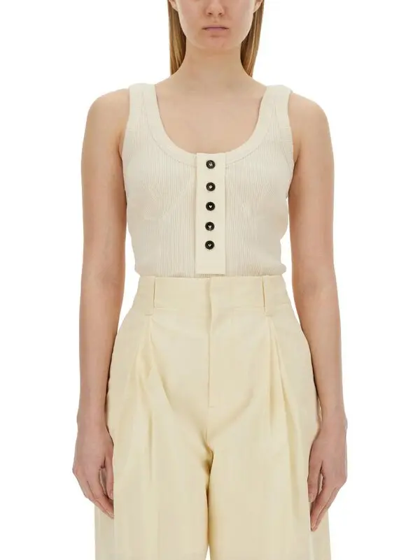 Bottega Veneta Ribbed Jersey Top With Button Detail - Cream