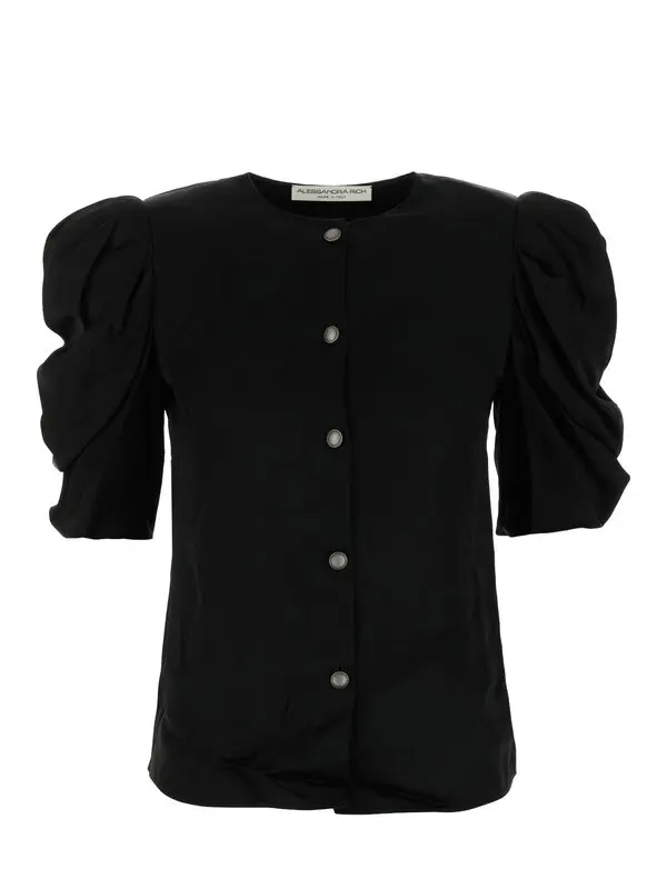 Alessandra Rich Black Puff Sleeve Button-up Top - Multicolor