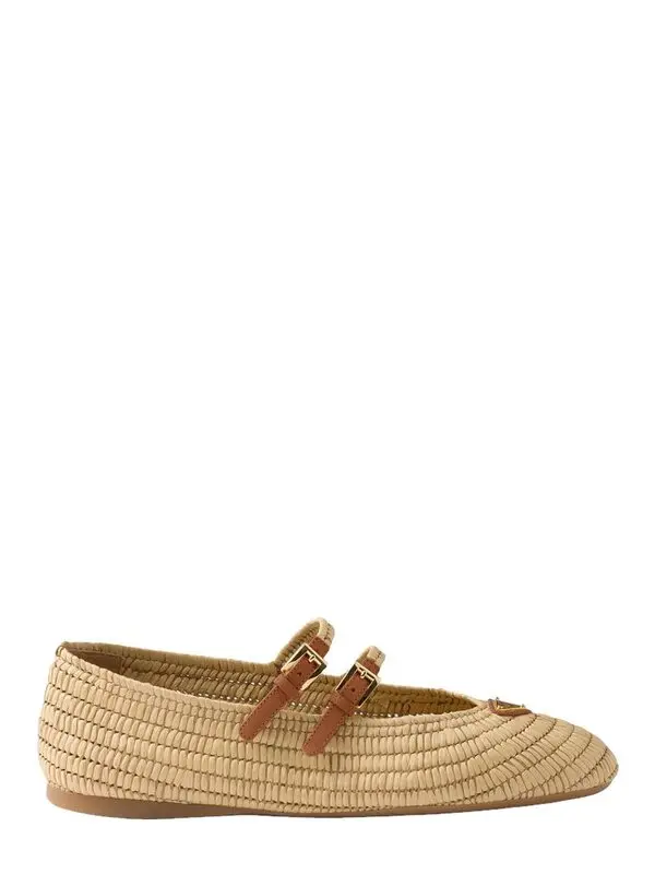 Prada Ballet Flats With Buckled Straps - Cream