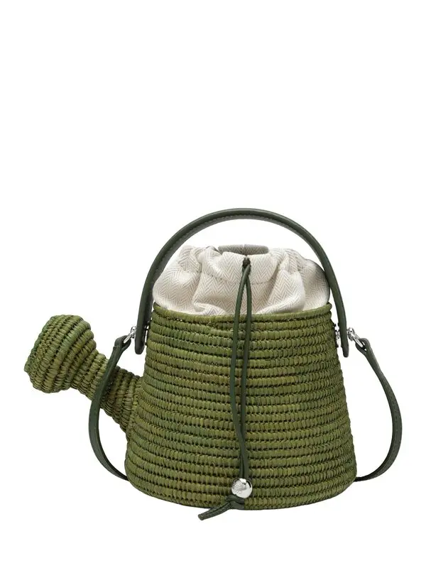 Loewe Raffia And Calfskin Watering Can Bucket Bag - Green
