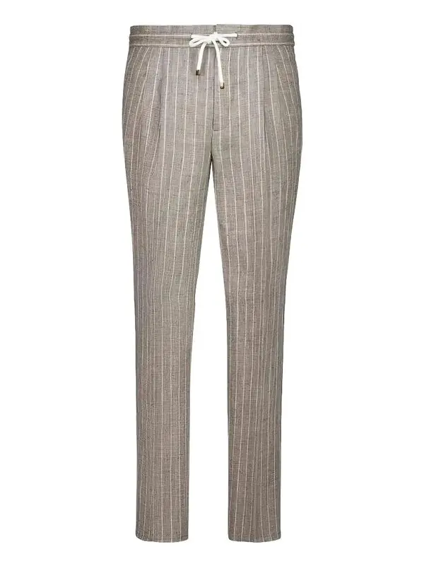 Brunello Cucinelli Stripe Linen Pants With Drawstring And Double Pleats - Multicolor