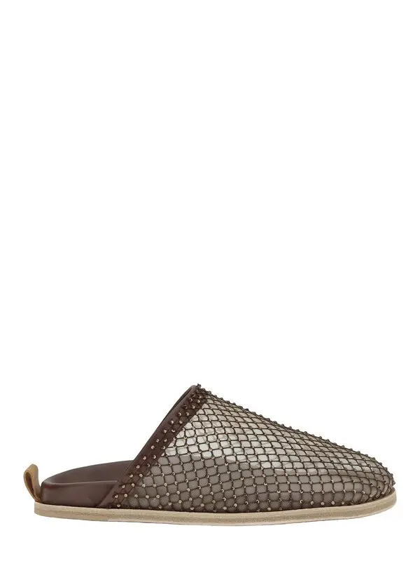 FORTE_FORTE Mesh Mules With Rhinestones - Brown
