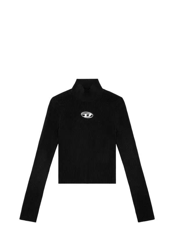 DIESEL® Ribbed High Neck Long Sleeve Top - Black