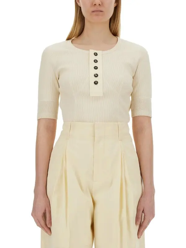 Bottega Veneta Ribbed Button-up T-shirt - Cream