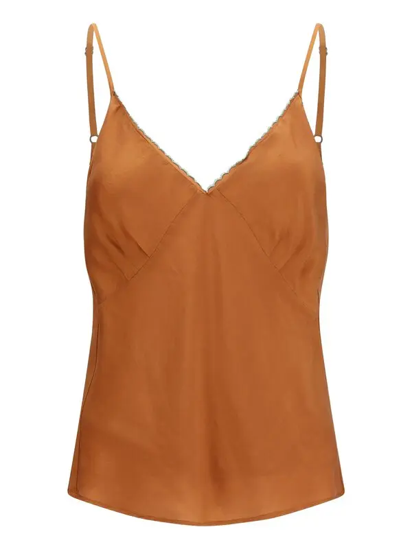 FORTE_FORTE Short Embroidered Habotai Silk Top - Orange