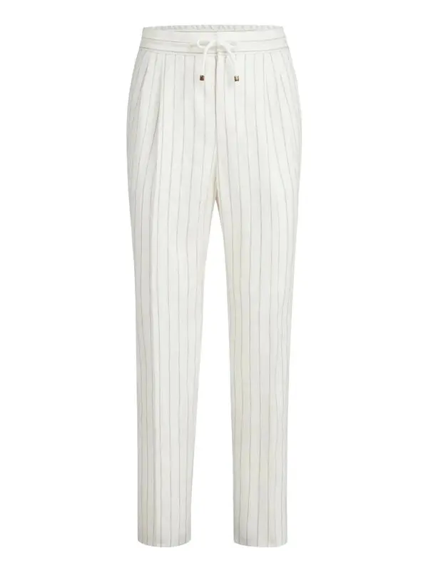 Brunello Cucinelli Stripe Linen Drawstring Pants With Double Pleats - Multicolor