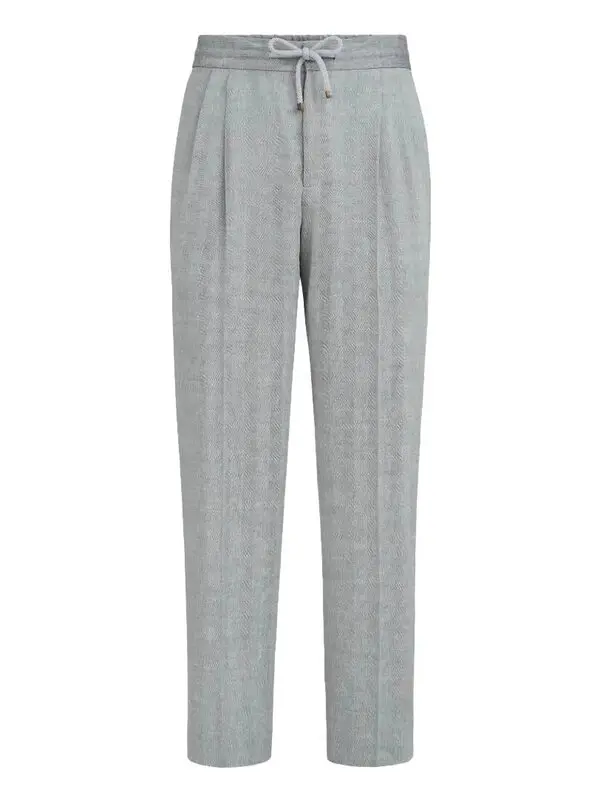 Brunello Cucinelli Linen Drawstring Double Pleat Trousers - Multicolor