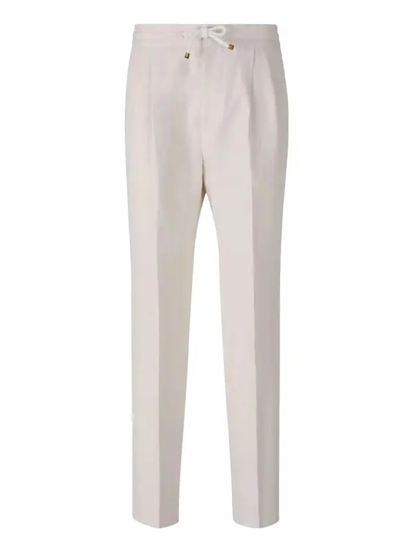 Brunello Cucinelli Linen Drawstring Double Pleated Trousers - Multicolor