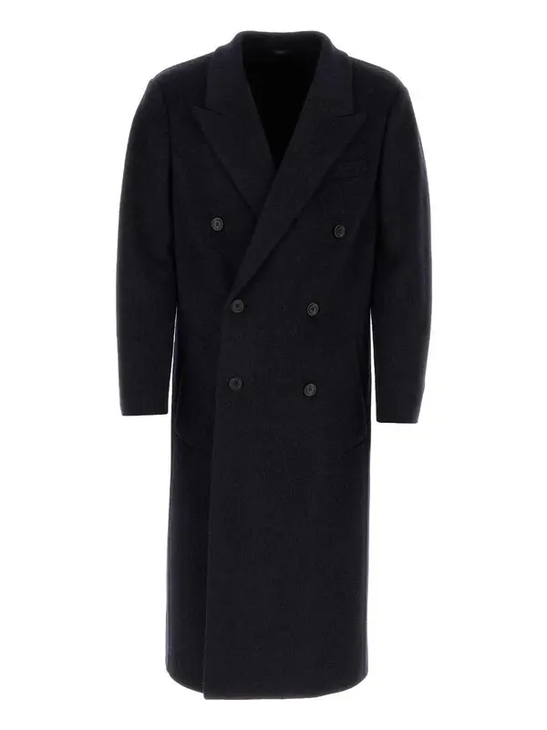 Fendi Navy Wool Blend Double Breasted Coat - Blue