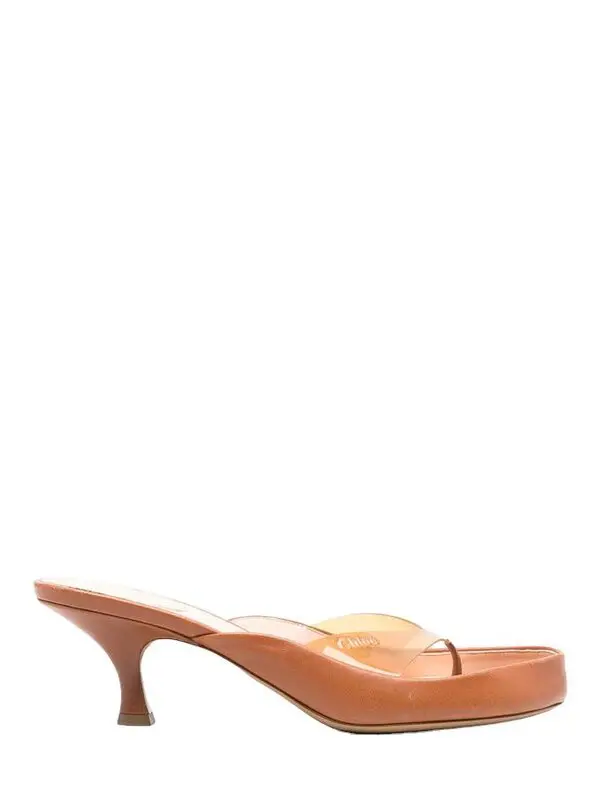 Chloé Transparent Strap Logo Detail Kitten Heel - Brown