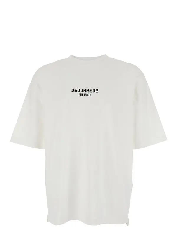 Dsquared2 Crew Neck T-shirt With Logo Lettering Print On The Front In Cotton For - Multicolor