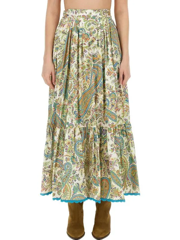 Etro Long Cotton Paisley Skirt - Green