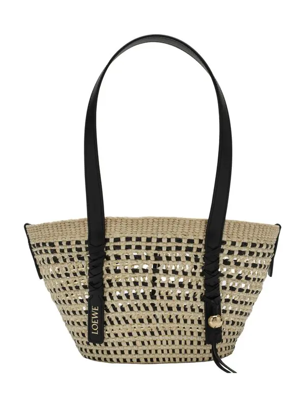 Loewe Small Iraca Palm And Leather Braid Basket Bag - Cream