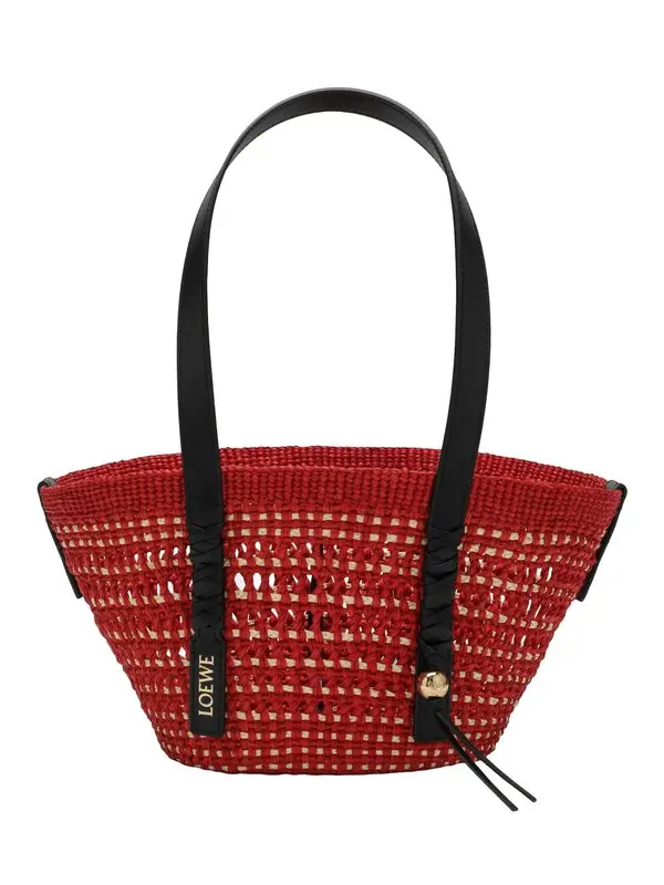 Loewe Small Iraca Palm And Leather Braid Basket Bag - Red