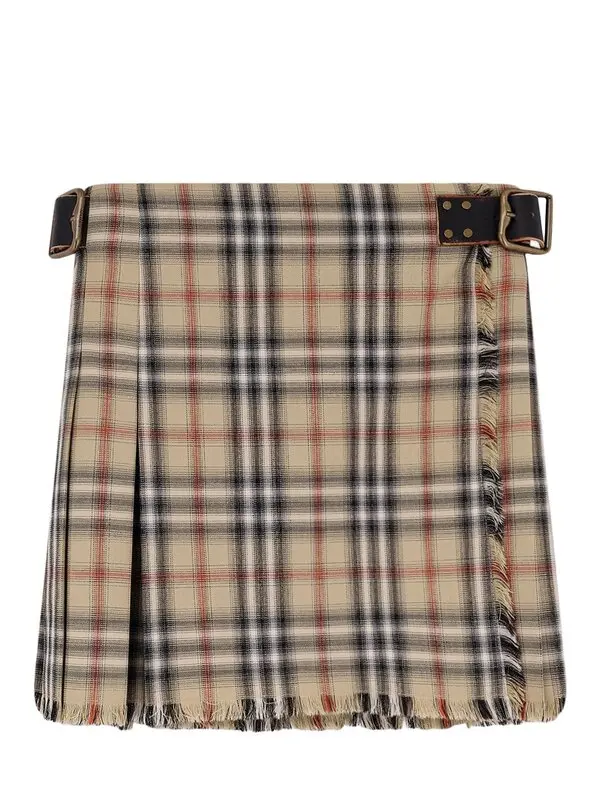 Burberry Skye Cotton Kilt With Check Pattern And Fringe - Multicolor