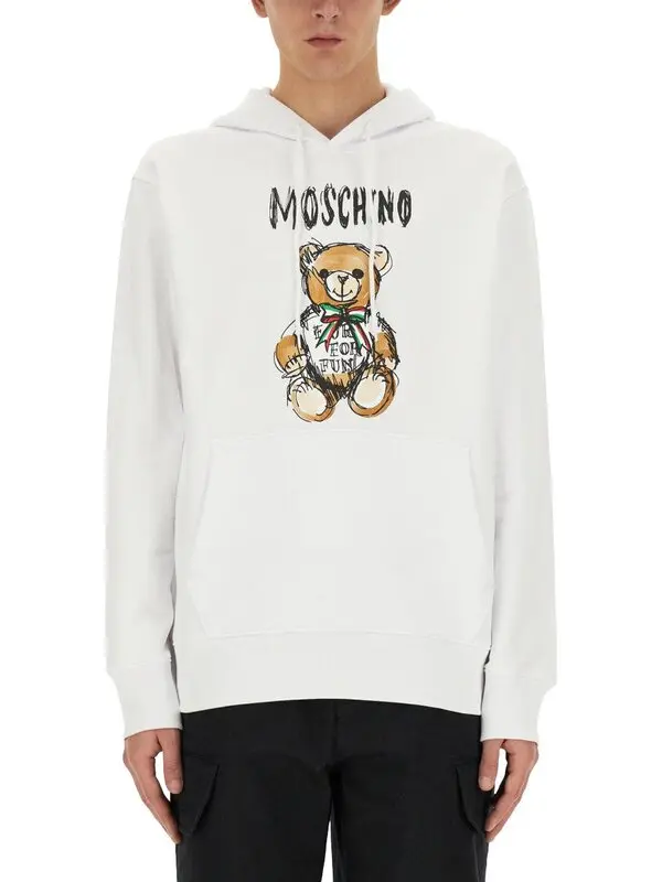 Moschino Teddy Bear Print Hooded Sweatshirt - White