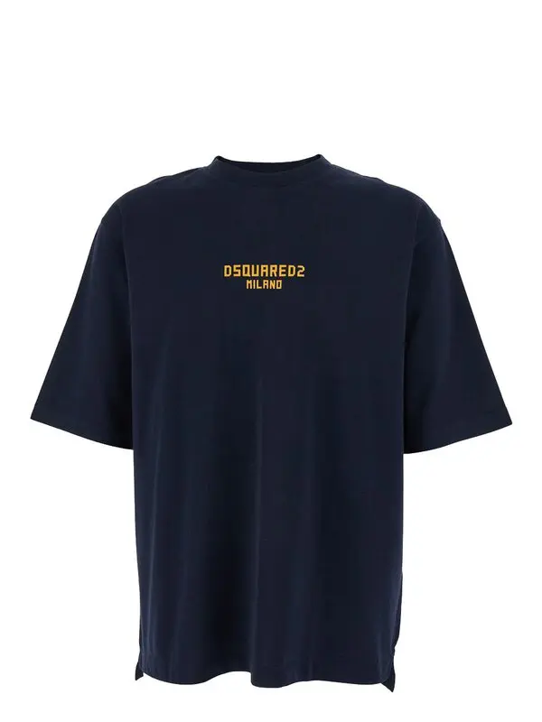 Dsquared2 Blue T-shirt With Logo Print On The Front In Cotton For - Multicolor