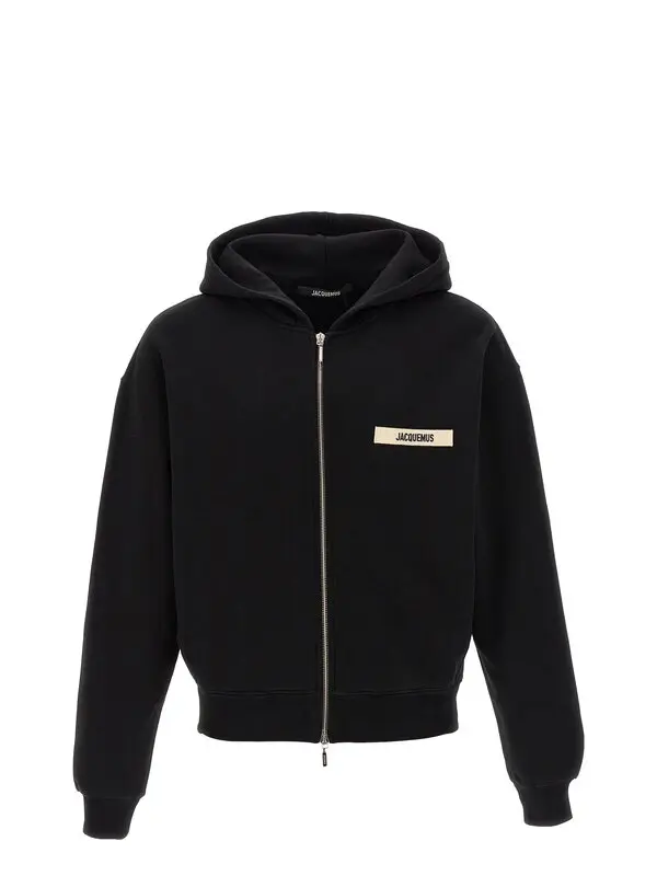 Jacquemus Le Hoodie Grip Gros Grain Zip-up Cotton Hoodie - Black