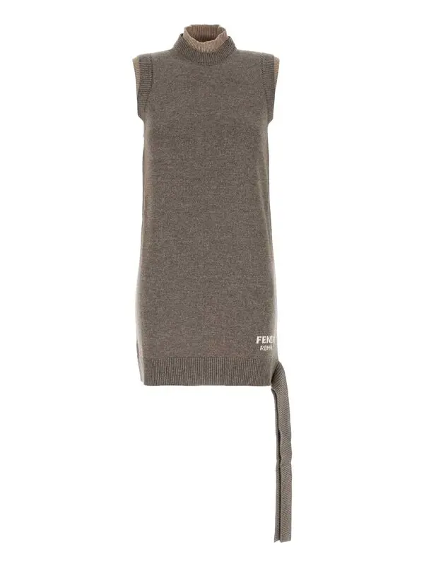 Fendi Sleeveless Wool Blend Dress - Brown