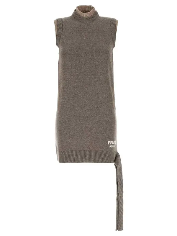 Fendi Sleeveless Wool Blend Dress - Brown