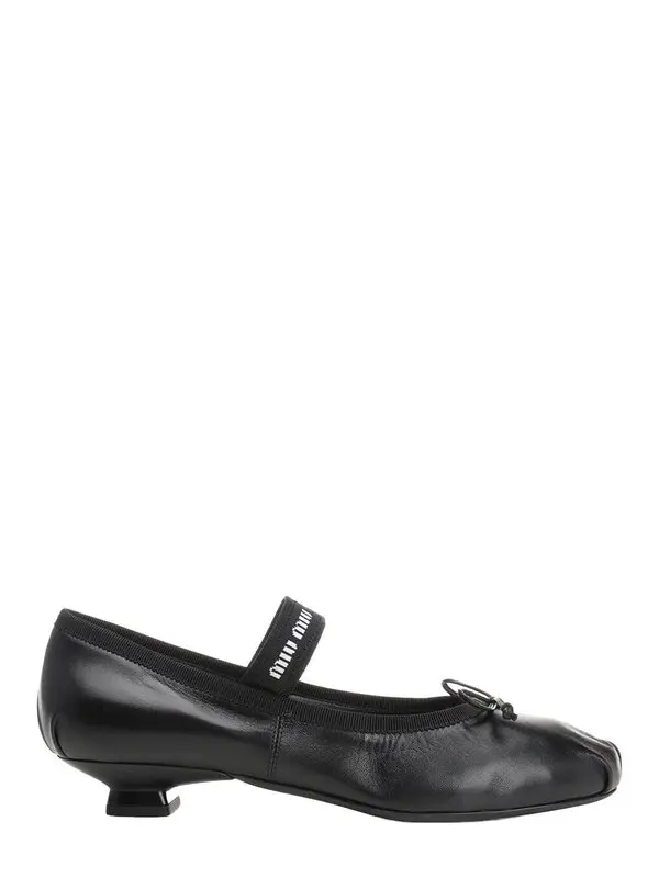 Miu Miu Leather Ballerina Shoes With Bow And Logo Detail - Black