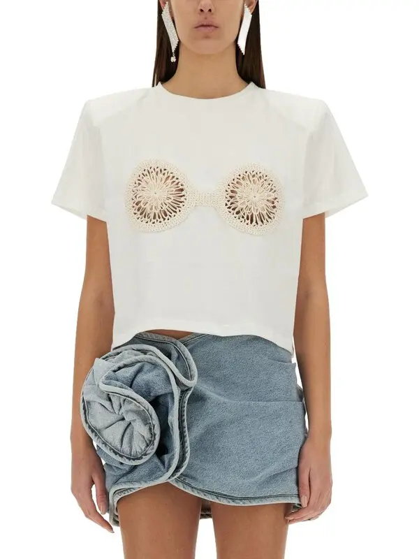 Magda Butrym Cropped T-shirt With Crochet Detail - White