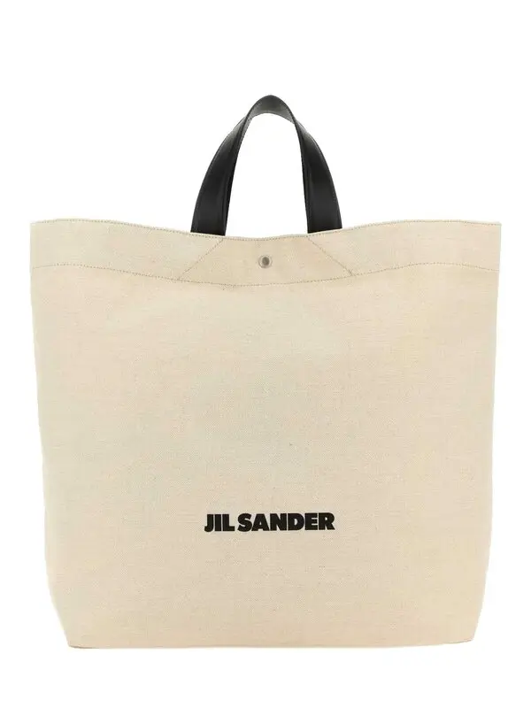 JIL SANDER Canvas Flat Shopping Bag With Leather Handles - Brown
