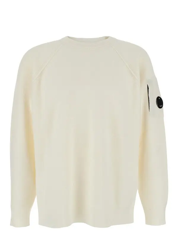C.P. COMPANY Crewneck Sweater With Logo Plaque - White