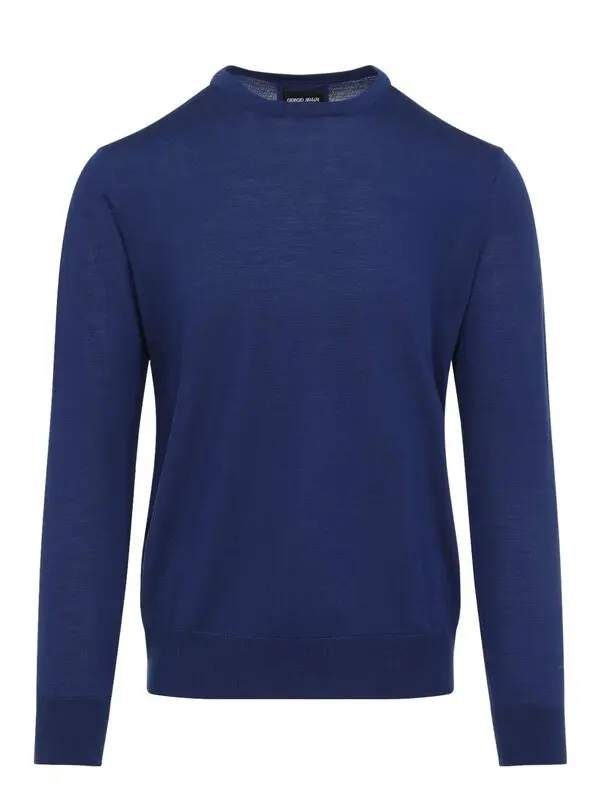 Giorgio Armani Virgin Wool Crew Neck Sweater - Blue
