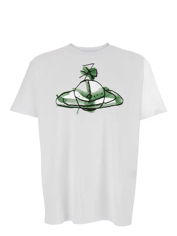 VIVIENNE WESTWOOD White Crew Neck T-shirt With Orb Print On The Front In Cotton - Multicolor