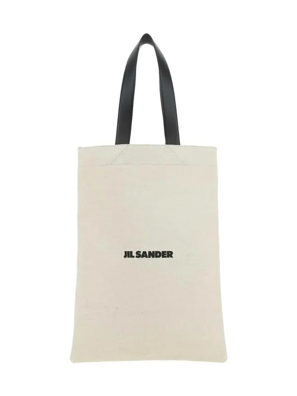 JIL SANDER Canvas Shopping Bag With Leather Handles - Brown