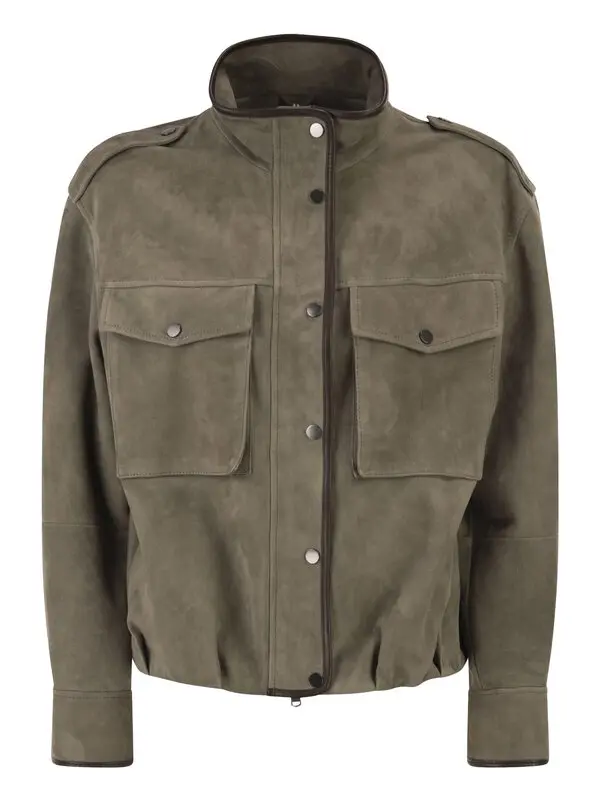 Brunello Cucinelli Suede Utility Jacket With Patch Pockets - Brown