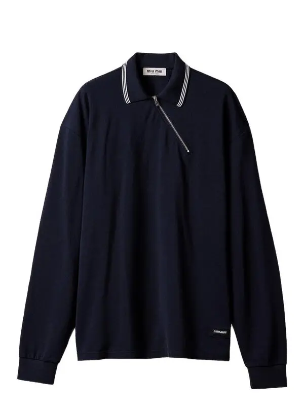 Miu Miu Polo Shirt With Zip Closure - Blue