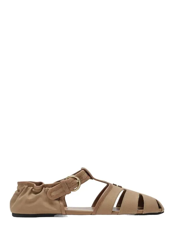 Miu Miu Cotton And Nappa Ruched Sandals - Brown