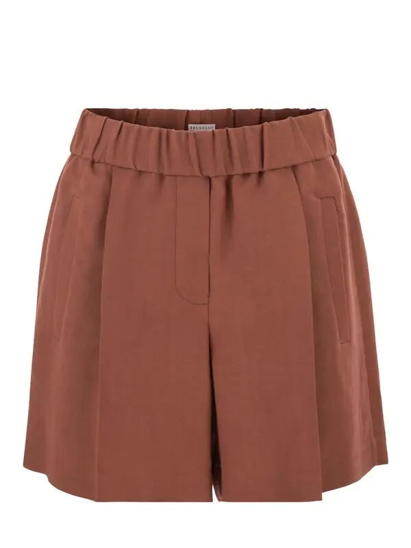Brunello Cucinelli Fluid Viscose And Linen Twill Baggy Shorts - Brown