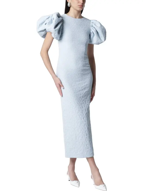 ROTATE BY BIRGER CHRISTENSEN Balloon Sleeve Jacquard Midi Dress - Blue