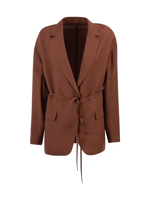 Brunello Cucinelli Fluid Viscose And Linen Twill Jacket With Jewellery Embellishment - Brown